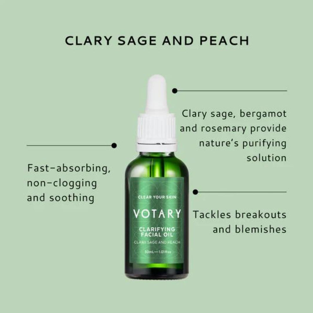 Votary Clarifying Facial Oil - Clary Sage & Peach, 30ml